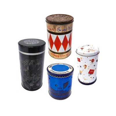 China BPA-Free 3D Embossed Retro Tin Canister Cylindrical Vented Food Jar w/ Cartoon Cutouts Vintage Gift Packaging for Cookies Tea for sale