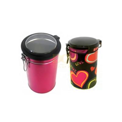 China Clasp Closure Secure Latch Victorian Style Ventilated Metal Can Dual Antique Cylindrical Container for Chocolate Coffee Beans for sale