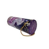 China 3D Flat Printing Tin Box Collectible Candy Storage Weaving Rope Handle Empty Brushed Metal Surface Cylindrical Jar Canisers for sale