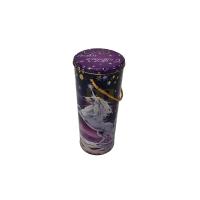 China 3D Flat Printing Tin Box Collectible Candy Storage Weaving Rope Handle Empty Brushed Metal Surface Cylindrical Jar Canisers for sale