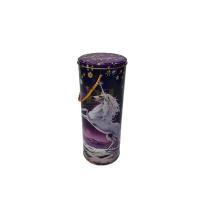 China 3D Flat Printing Tin Box Collectible Candy Storage Weaving Rope Handle Empty Brushed Metal Surface Cylindrical Jar Canisers for sale