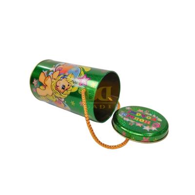 China Custom Printing Pattern Weaving Handle Children Day Birthday Party Gift Box Tall Cylinder Metal Tins for Candy Cookies for sale