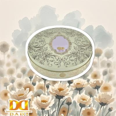 China Custom Emboss Round Tin Box for Cookie Biscuit Gold Metallic Silver Color for sale