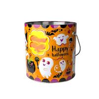 China Custom Cylindrical Tinplate Candy Jar Cartoon Design Handle Suitable Milk Flavor Hard Candy Tasty Lollipop Storage for sale