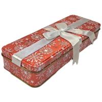 China Hot Sale 2025 Christmas Custom Gift Food Tin Box with White Ribbon and Gold Coating for sale