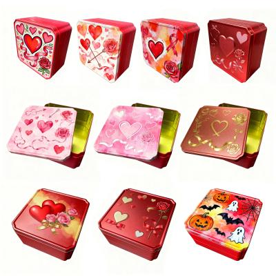 China Valentine's Day Creative Romantic Tin Can Pink Red Cartoon Cute Retro Square Gift Box Custom Wedding Metal Tinplate Packaging for sale