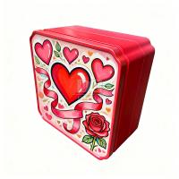 China Valentine's Day Creative Romantic Tin Can Pink Red Cartoon Cute Retro Square Gift Box Custom Wedding Metal Tinplate Packaging for sale