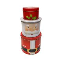 China Christmas Creative 3D Metal Boxes Santa Claus Three Piece Tin Can Three-layer Set Tinplate Children Gift Candy Box Packing for sale