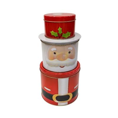 China Christmas Creative 3D Metal Boxes Santa Claus Three Piece Tin Can Three-layer Set Tinplate Children Gift Candy Box Packing for sale