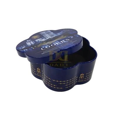 China Manufacturer Plant Fancy Five Petal Flora Polygon / Star / Leaf Shaped for Festive Packaging Empty Metal Snack Storage Tin Box Jar for sale