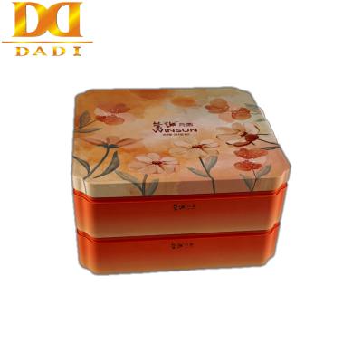 China Food Grade Double Layer Biscuit Tin Box for Mooncake Custom Shape Holiday Gift Cookies Snacks Biscuits Cake Irregular Packaging for sale