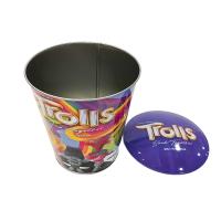 China Wholesale Custom Logo Repeated Use Tinplate Movie Large Popcorn Cups Tubs Containers Round Lid Cylinder Bucket Metal Packing for sale