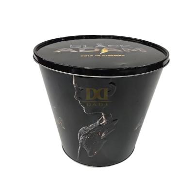 China Large Capacity Cinema Popcorn Bucket Food Storage Single Layer Galvanized Metal Lid Gloss Oil Internally Antirust Tin Bucket for sale