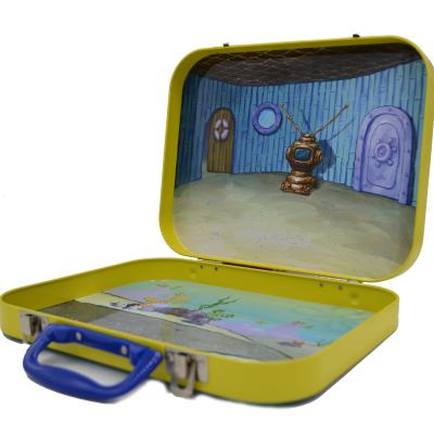 China DADI Customized Metal Tin Lunch Box with Handle Cartoon Printing Suitcase Box for sale