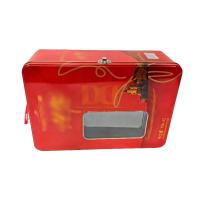 China Champagne Wine Olive Oil Outer Package Tinplate Gift Box Anti-collision Protection Portable Handle Visible Window Tin Container for sale