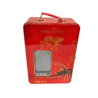 China Champagne Wine Olive Oil Outer Package Tinplate Gift Box Anti-collision Protection Portable Handle Visible Window Tin Container for sale