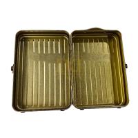 China FDA Elegant Champagne Gold Frosted Pearl Retro Leather Handle Manual Lock Buckle Rectangular Tin Box Metal Printing Packaging for sale