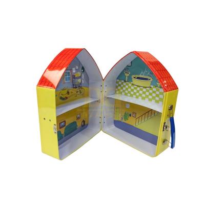China Green Materials Unique Shaped Metal Handle Box Internal Double-layer Space Separation Storage Tin Box Portable Carrying Case for sale