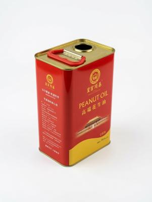 China Premium Red Metal Tin Can Peanut Oil Rectangular Iron Can Edible Oil with Handle 2L 2Liters for sale