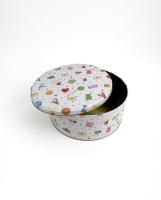 China DADI Colorful Candy Print Round Metal Tin Box White Premium Food Safe Storage Container Perfect for Gifts for sale