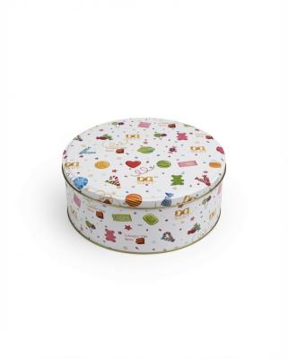 China DADI Colorful Candy Print Round Metal Tin Box White Premium Food Safe Storage Container Perfect for Gifts for sale