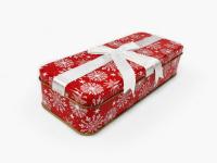 China Premium Christmas Tin Box - Red Snowflake Design with Luxury White Bow, Perfect Holiday Gift Metal Packaging Container for sale