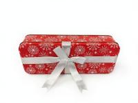 China Premium Christmas Tin Box - Red Snowflake Design with Luxury White Bow, Perfect Holiday Gift Metal Packaging Container for sale
