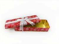 China Premium Christmas Tin Box - Red Snowflake Design with Luxury White Bow, Perfect Holiday Gift Metal Packaging Container for sale