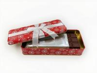 China Premium Christmas Tin Box - Red Snowflake Design with Luxury White Bow, Perfect Holiday Gift Metal Packaging Container for sale