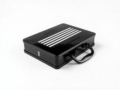 China Black Portable Metal Briefcase Tin Box with Handle - Vintage Storage Case for Stationery Candy Cookies Gifts Collectibles Toy for sale