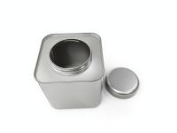 China Square Silver Metal Tea Tin Can with Round Lid - Premium Loose Leaf Tea Storage, Chocolate, Matcha Powder, Candy, Coffee for sale