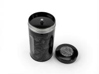 China Black Embossing Cylindrical Metal Coffee Tin Can with Lid Outside and Inside - Premium Storage for Coffee Bean, Powder, Candy for sale