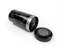 China Black Embossing Cylindrical Metal Coffee Tin Can with Lid Outside and Inside - Premium Storage for Coffee Bean, Powder, Candy for sale