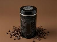 China Black Embossing Cylindrical Metal Coffee Tin Can with Lid Outside and Inside - Premium Storage for Coffee Bean, Powder, Candy for sale