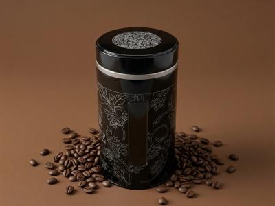 China Black Embossing Cylindrical Metal Coffee Tin Can with Lid Outside and Inside - Premium Storage for Coffee Bean, Powder, Candy for sale