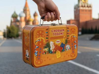 China Dadi Customized Portable Metal Lunchbox Tin with Handle and Latch Premium Suitcase-Style Storage Box for Cookies Candies Gifts for sale