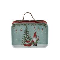 China Christmas Tin Suitcase , Embossed Print , Light Blue Storage Box , Festive Keepsake Container , Holiday Storage Container for sale