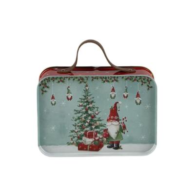 China Christmas Tin Suitcase , Embossed Print , Light Blue Storage Box , Festive Keepsake Container , Holiday Storage Container for sale