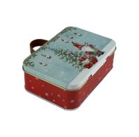China Christmas Tin Suitcase , Embossed Print , Light Blue Storage Box , Festive Keepsake Container , Holiday Storage Container for sale