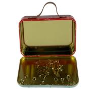 China Christmas Tin Suitcase , Embossed Print , Light Blue Storage Box , Festive Keepsake Container , Holiday Storage Container for sale