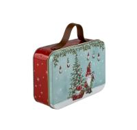 China Christmas Tin Suitcase , Embossed Print , Light Blue Storage Box , Festive Keepsake Container , Holiday Storage Container for sale