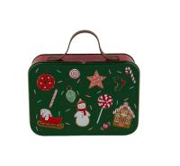 China Christmas Tin Suitcase, Embossed Metal Candy & Gift Box , Green , Embossed Decorative Case, Metallic Finish Storage Piece for sale