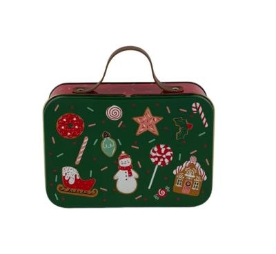 China Christmas Tin Suitcase, Embossed Metal Candy & Gift Box , Green , Embossed Decorative Case, Metallic Finish Storage Piece for sale