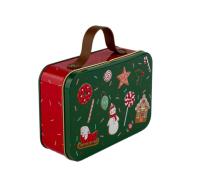 China Christmas Tin Suitcase, Embossed Metal Candy & Gift Box , Green , Embossed Decorative Case, Metallic Finish Storage Piece for sale