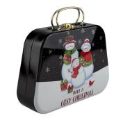 China Christmas Snowman Tin Box , Holiday Storage Container , Night Blue , Mini Holiday Candy and Gift Container , Hinged Lid , Embossed Santa Claus Print for sale