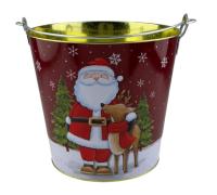 China Christmas Santa Reindeer Metal Ice Bucket, Festive Red, Tinplate, Bucket Festive Home Decor Piece for sale