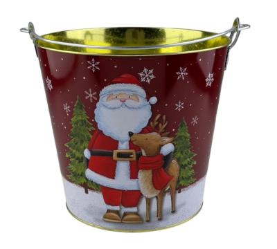 China Christmas Santa Reindeer Metal Ice Bucket, Festive Red, Tinplate, Bucket Festive Home Decor Piece for sale