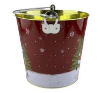 China Christmas Santa Reindeer Metal Ice Bucket, Festive Red, Tinplate, Bucket Festive Home Decor Piece for sale