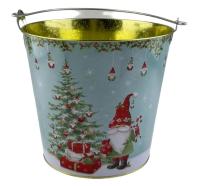 China Christmas Metal Ice Bucket With Handle, Light Blue, Tin Bucket, Holiday Decoration for sale
