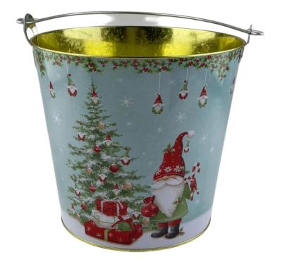 China Christmas Metal Ice Bucket With Handle, Light Blue, Tin Bucket, Holiday Decoration for sale